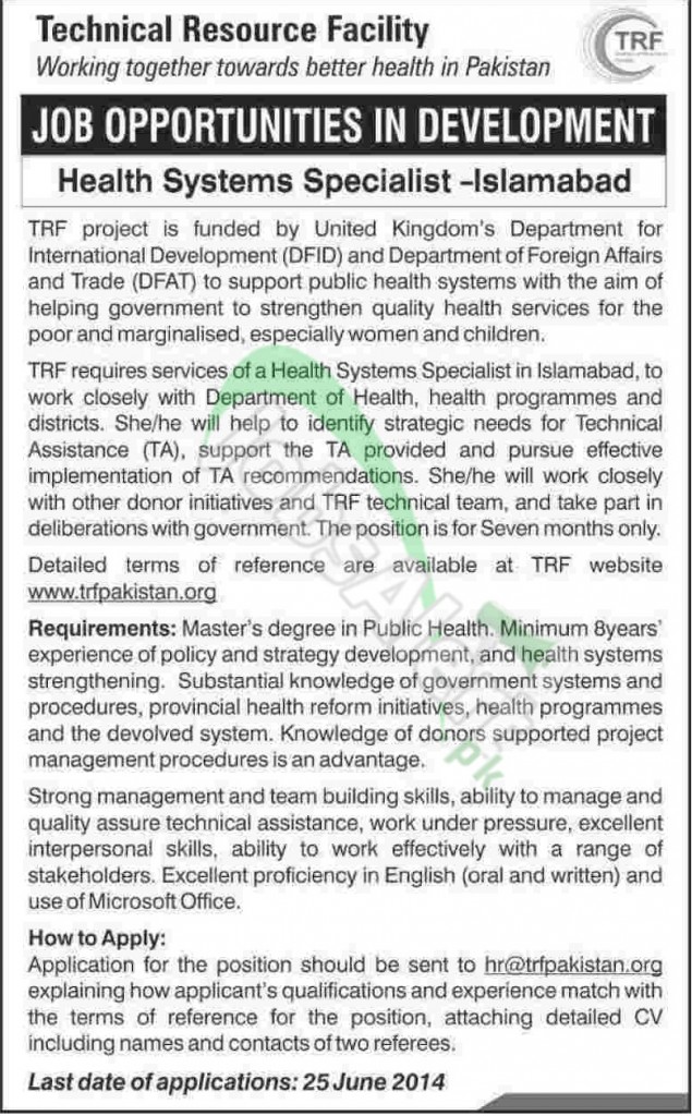 Technical Resource Facility (TRF) Pakistan Jobs 2014 in Islamabad ...