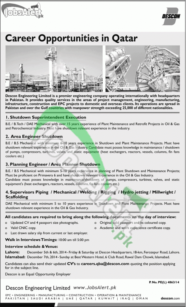 DESCON Jobs 2025 in Pakistan Interview Date & Venue Latest