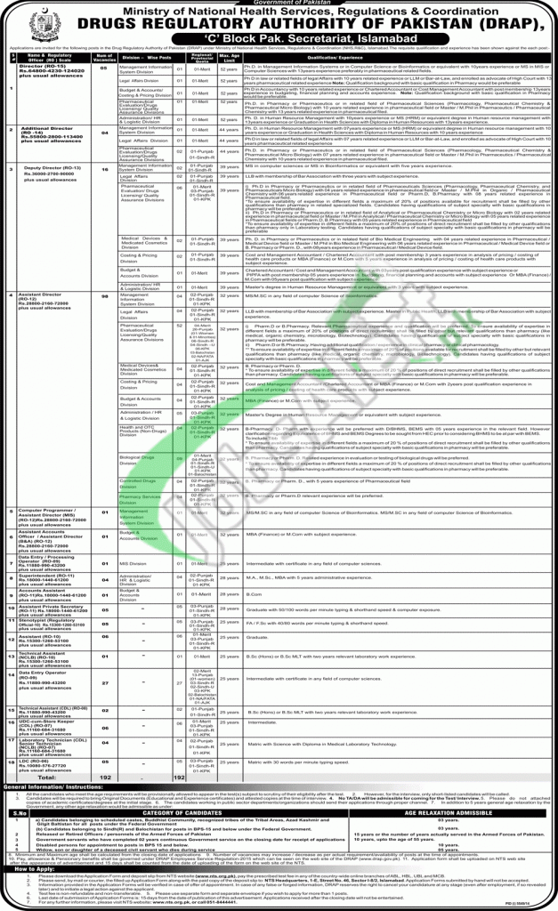 Drug Regulatory Authority of Pakistan (DRAP) Jobs 2015 NTS Form Test ...