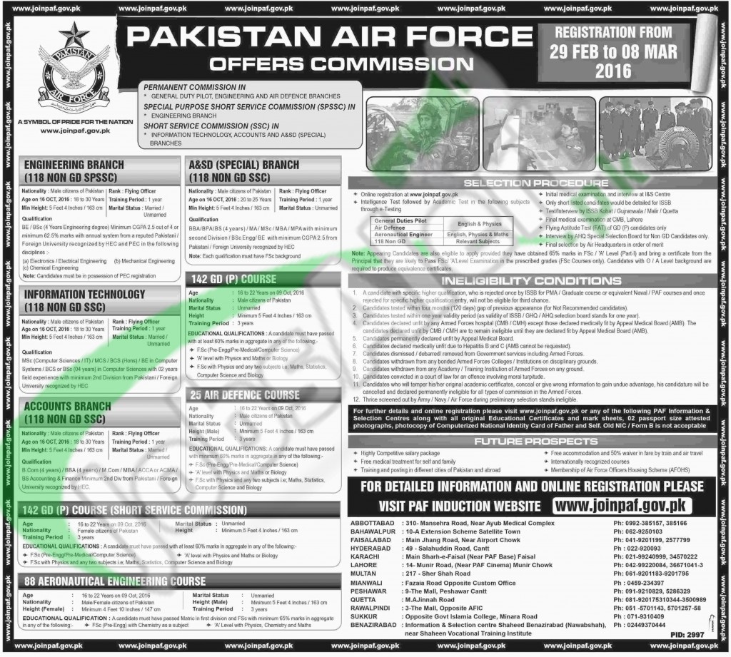 Join Pak Air Force as GD Pilot 2016 Online Registration www.joinpaf.gov.pk