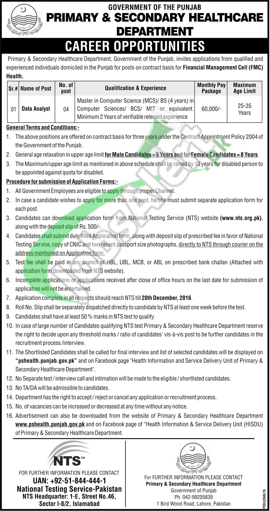 Data Analyst Jobs in Primary and Secondary Healthcare Department Punjab ...