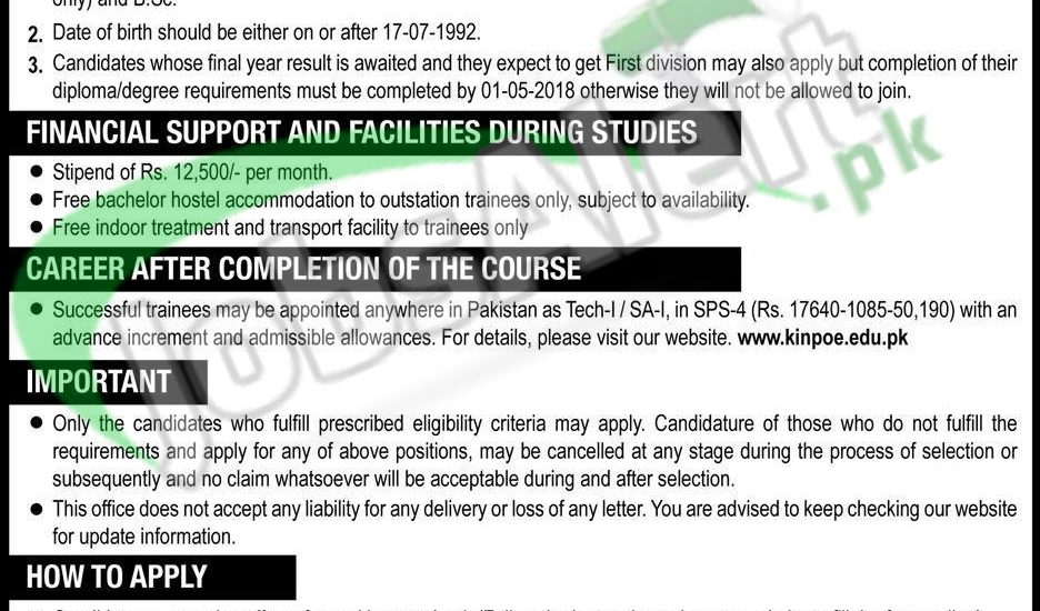 KINPOE Jobs 2018 PDTP Post Diploma Training Program Apply Online www ...