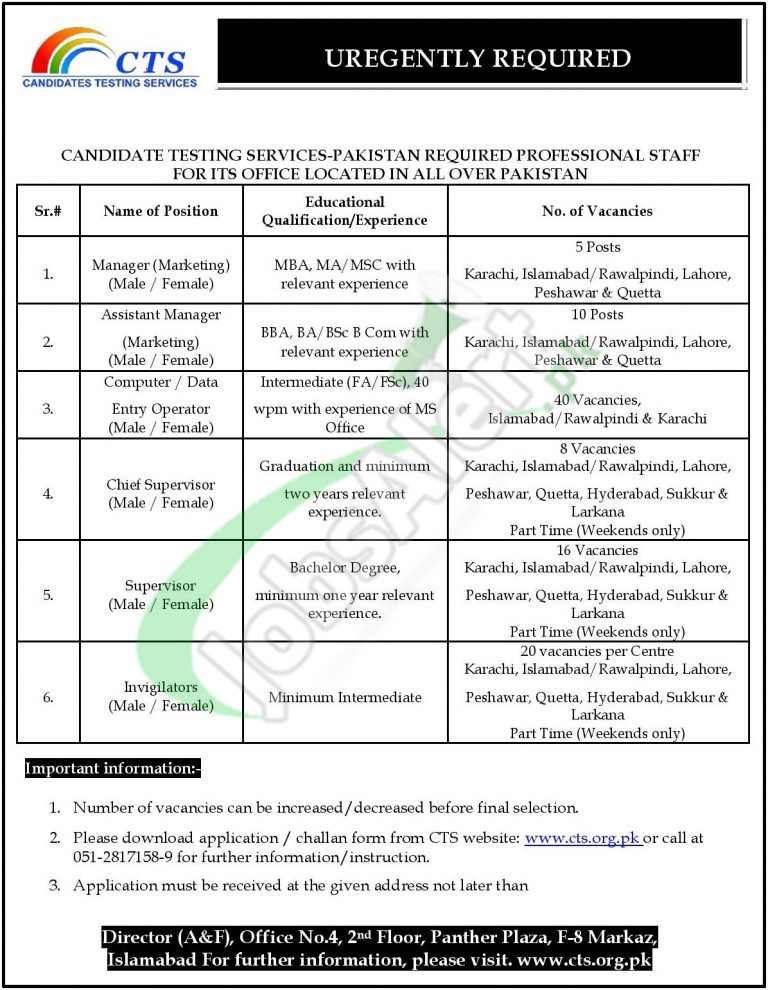 Candidates Testing Services CTS Invigilators Jobs 2018 Application Form ...