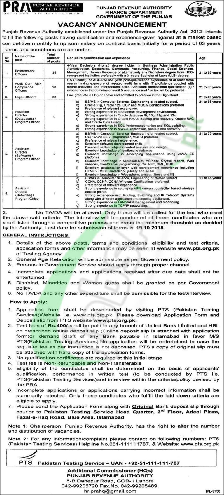 PRA Jobs Application Form Download 2018 Punjab Revenue Authority