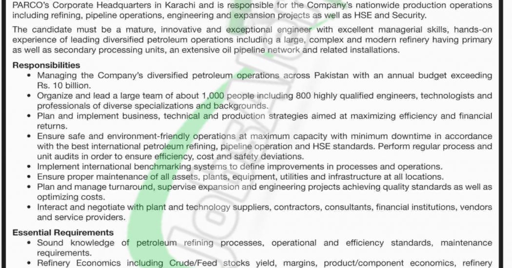 PARCO Jobs 2018 for Deputy Managing Director Apply Online