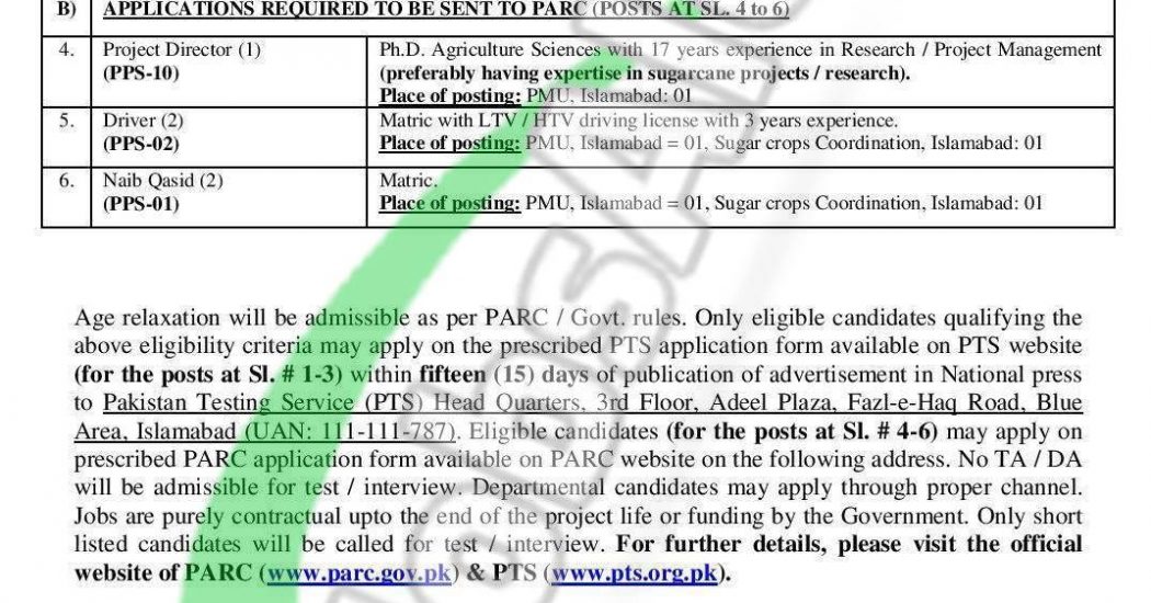 PARC Jobs 2019 Pakistan Agricultural Research Council Online Form ...