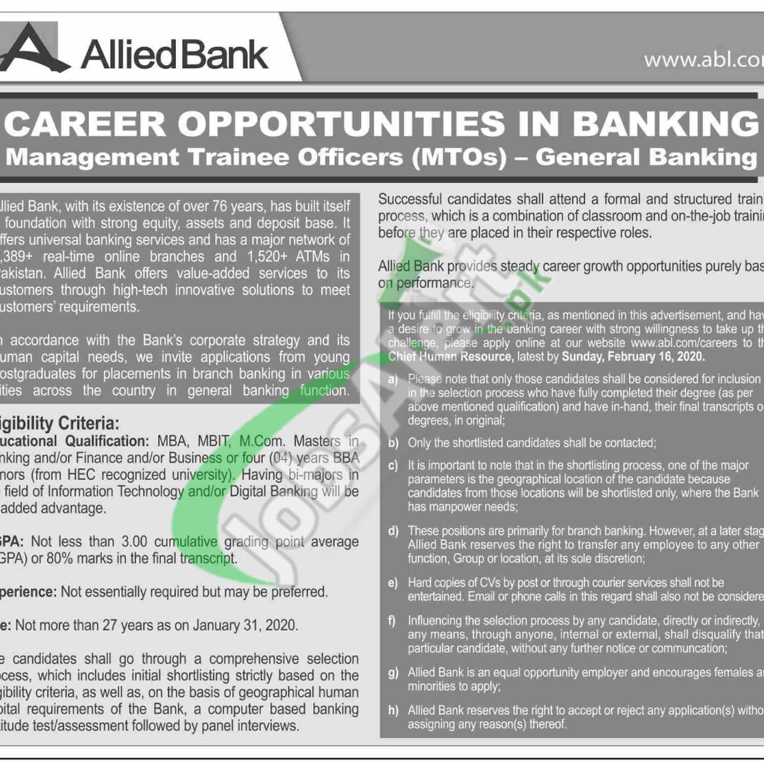 Allied Bank MTO Jobs 2020 Management Trainee Officers Salary Package ...