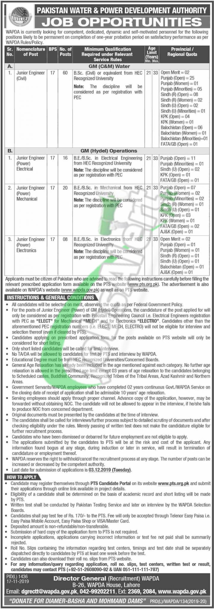WAPDA Jobs Application Form 2019 Download Online Latest Vacancies