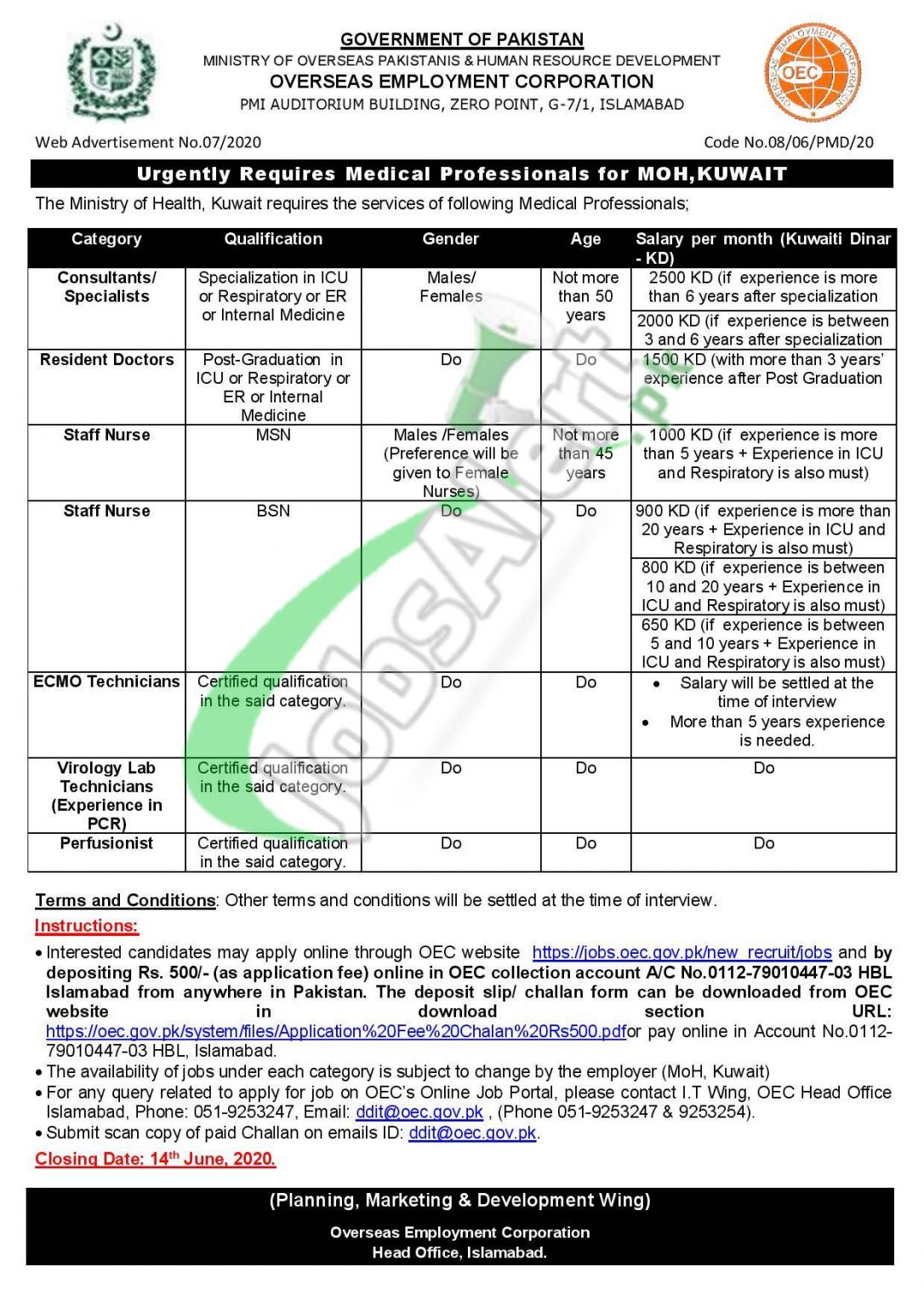 Staff Nurse Jobs in OEC Kuwait 2020