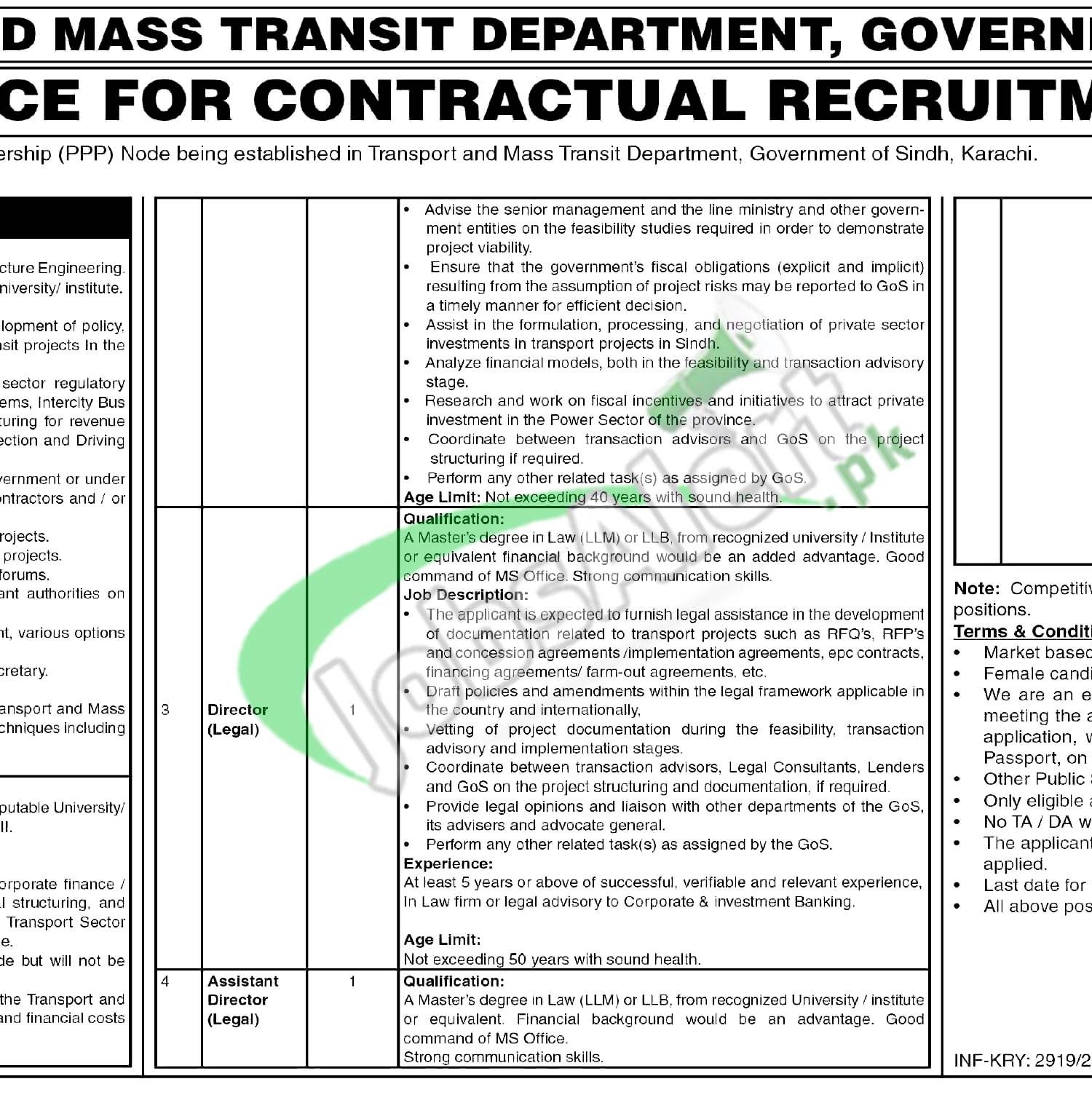 Transport and Mass Transit Department Sindh Jobs 2020 November ...