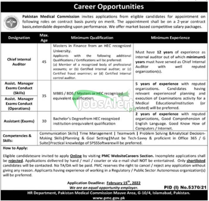 www.pmc.gov.pk Application Form 2022 Jobs in Pakistan Medical Commission