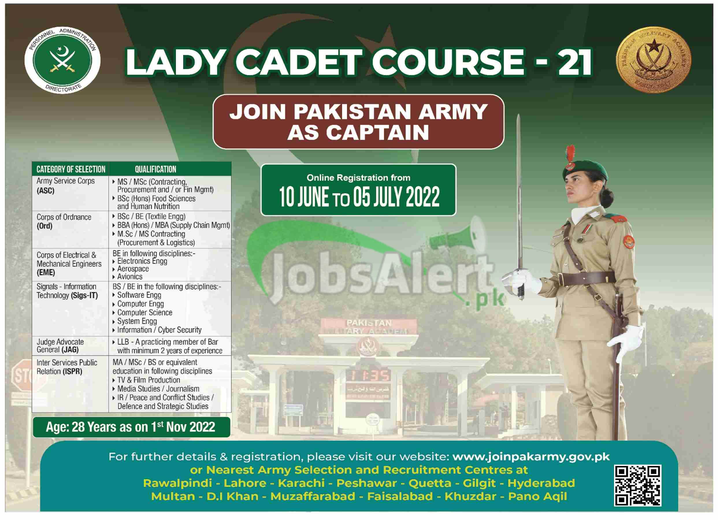Lady Cadet Course 2022 Registration Date in Pakistan Army Online