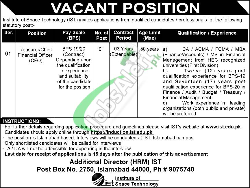 Institute of Space Technology Jobs 2022 August Career Opportunities