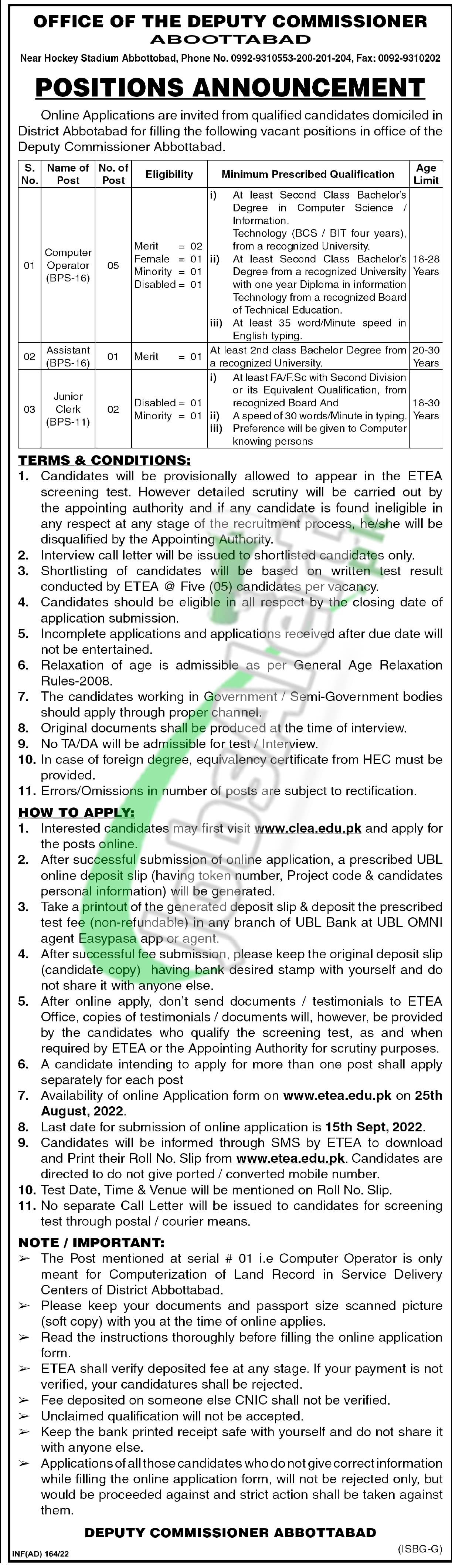 Deputy Commissioner Office Jobs 2022 in Pakistan