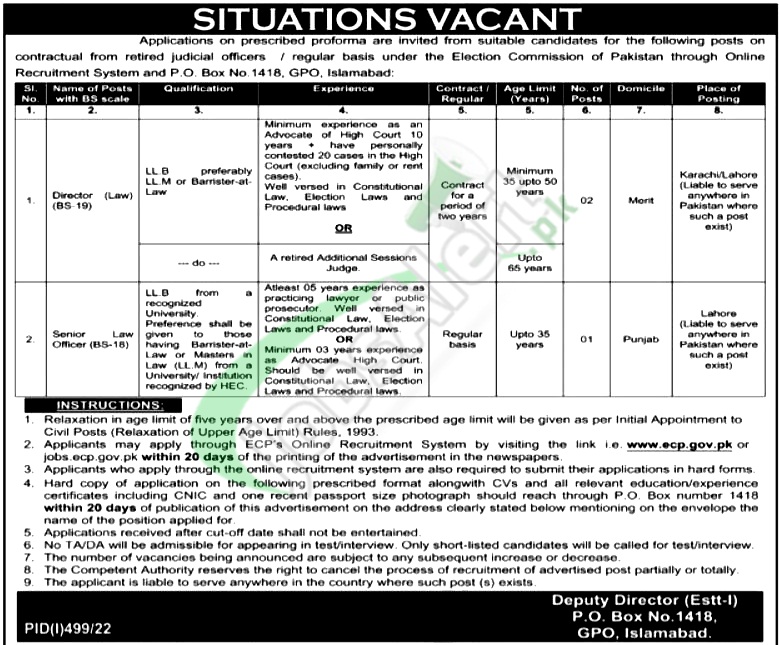 ECP Jobs Advertisement 2022 August Latest Vacancies