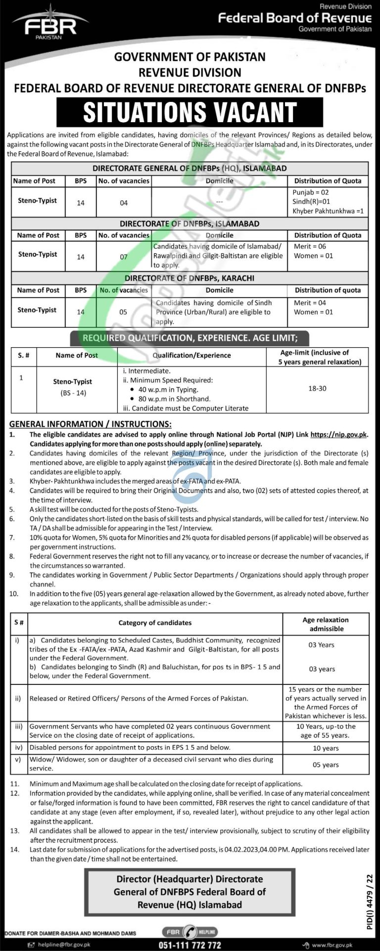 FBR Jobs Online Apply Advertisement & Application Form 2023 | JobsAlert.pk