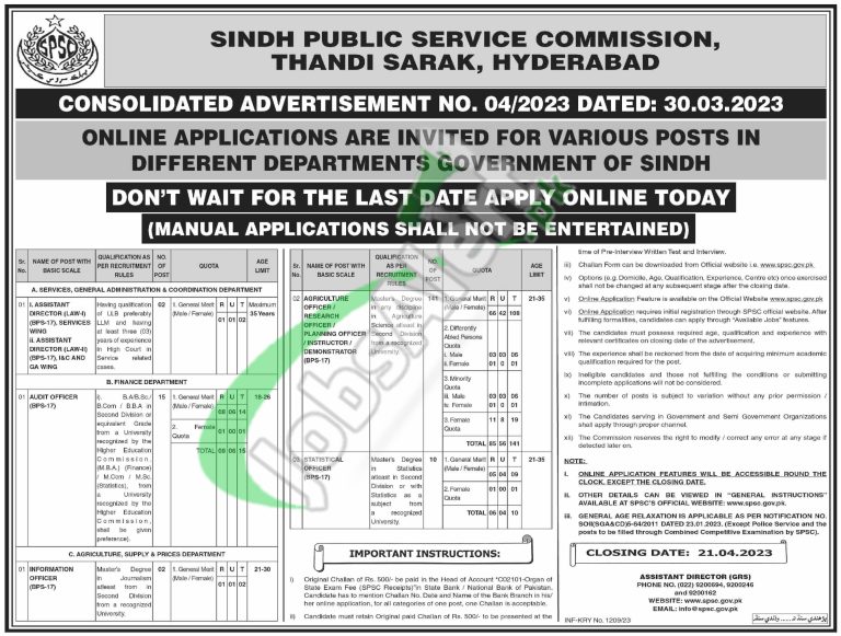 SPSC Jobs Advertisement 2023 | Sindh Public Service Commission