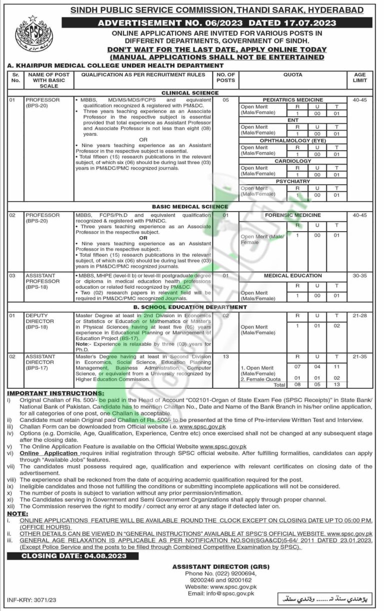 SPSC Jobs Advertisement 2023 | Sindh Public Service Commission