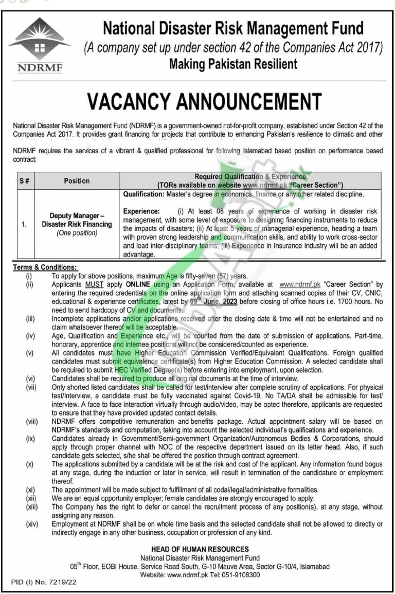 National Disaster Risk Management Fund Jobs 2023 Latest Advertisement