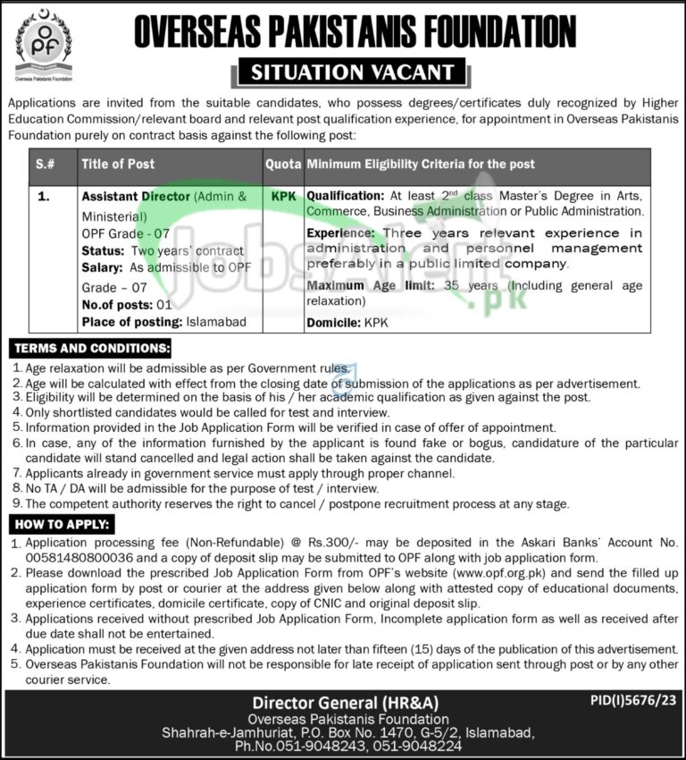 www.opf.org.pk Job Application Form 2024 Latest Advertisement
