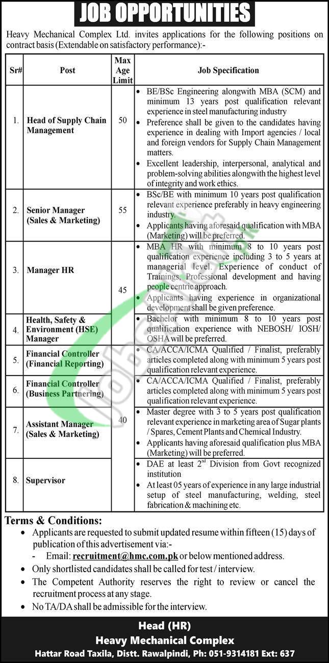 Heavy Mechanical Complex Jobs 2024 HMC Taxila Application Form