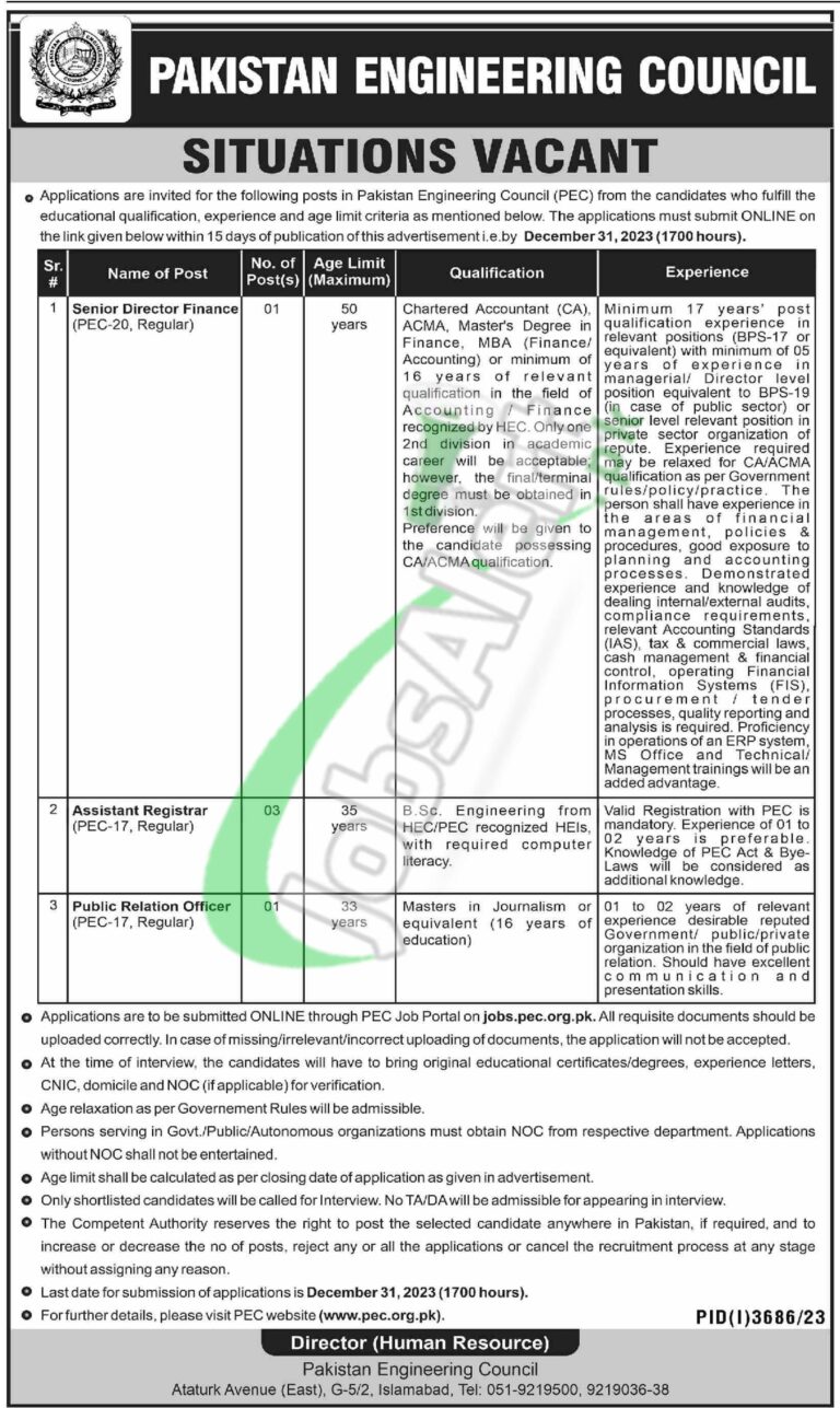 PEC Jobs 2024 Application Form Download Online www.pec.org.pk Latest