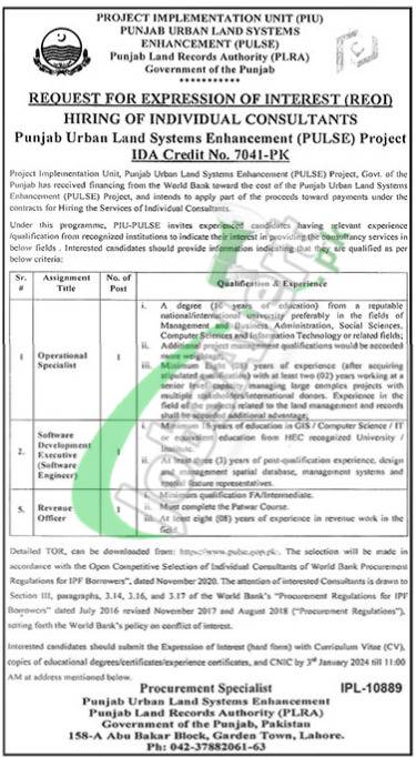 PLRA Jobs 2024 Punjab Land Record Authority Form Download Online