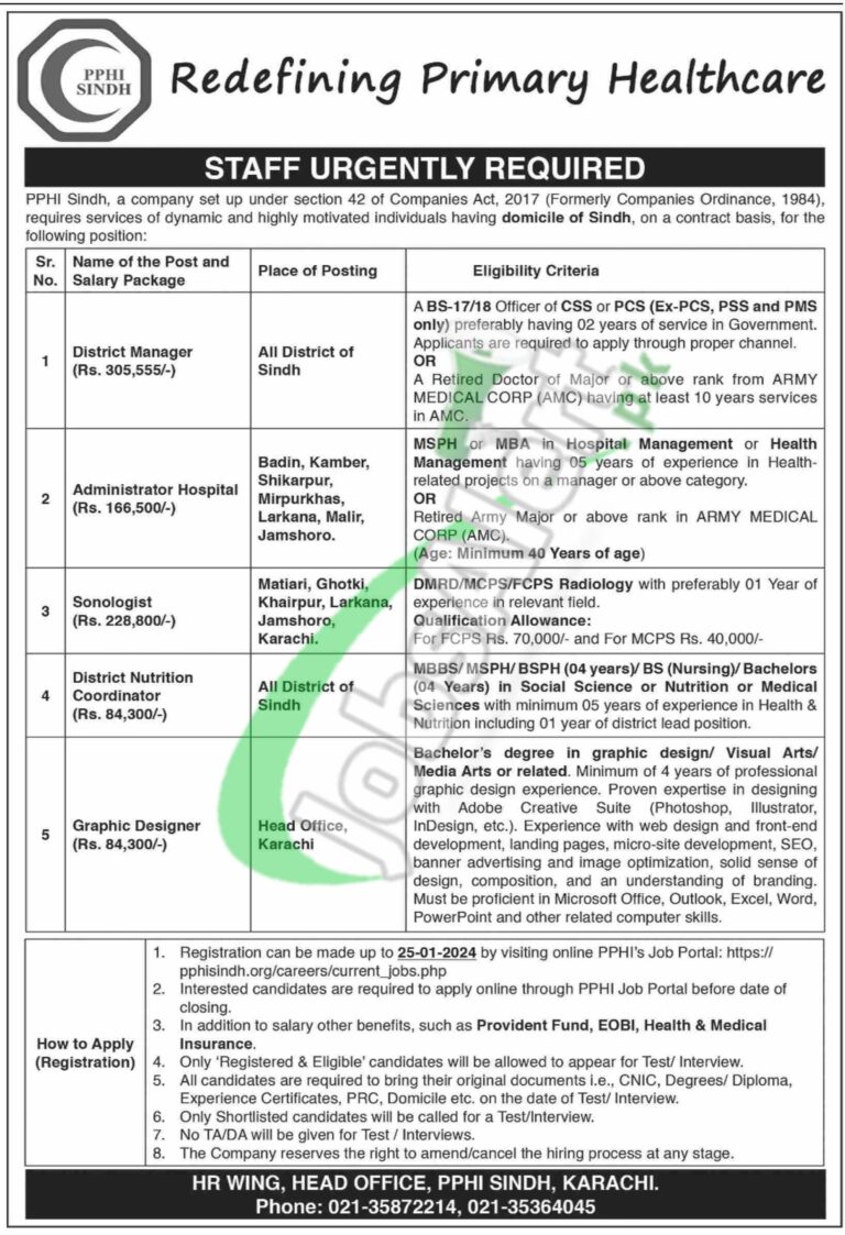 PPHI Sindh Jobs 2024 Apply now PPHI Job Portal Online