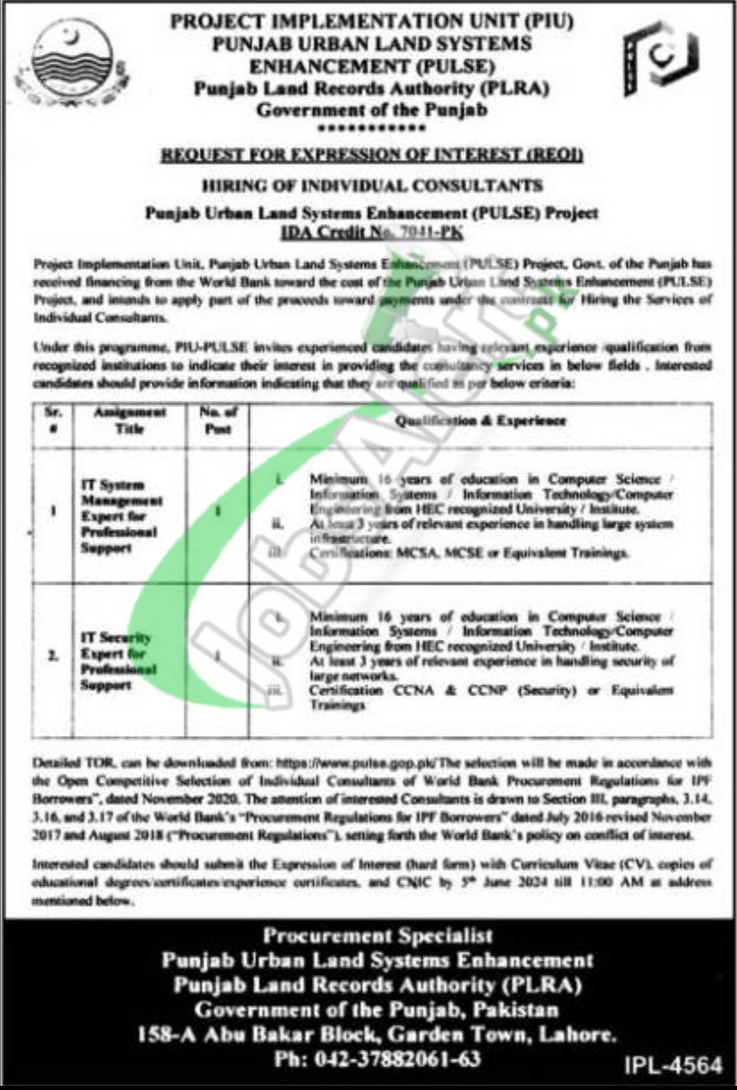 PLRA Jobs 2024 Punjab Land Record Authority Form Download Online