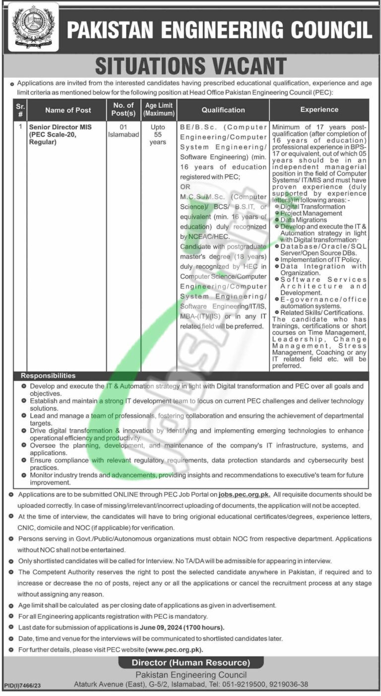 PEC Jobs 2024 Application Form Download Online www.pec.org.pk Latest