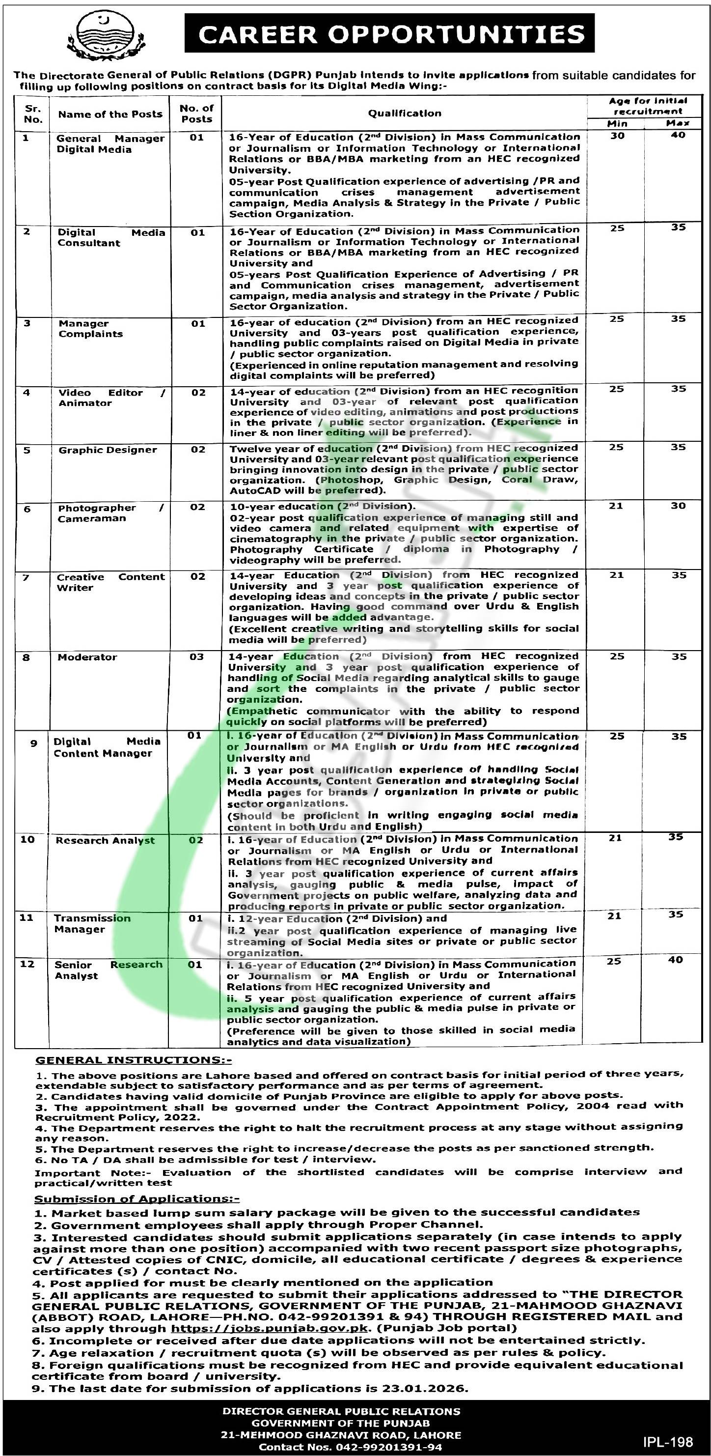 DGPR Jobs 2025 Directorate General Public Relations Latest
