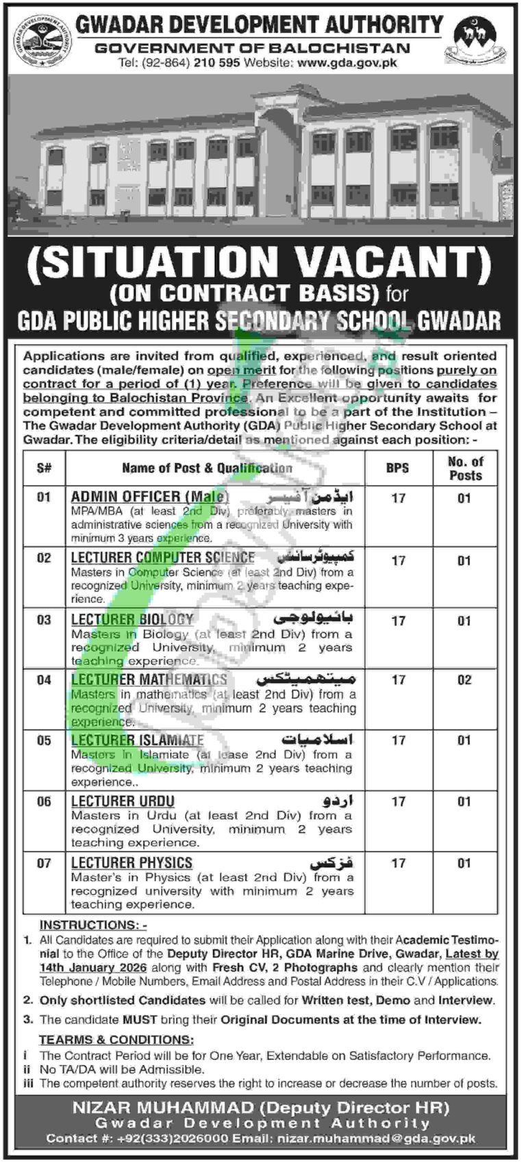 Gwadar Development Authority Jobs 2026 GDA Career Opportunities